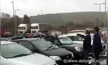 Bizarre moment a Lidl security guard hurls shopping basket at the car ...