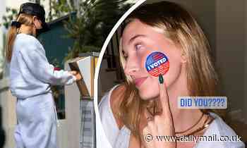 Hailey Bieber drops off her completed ballot in LA after endorsing ...